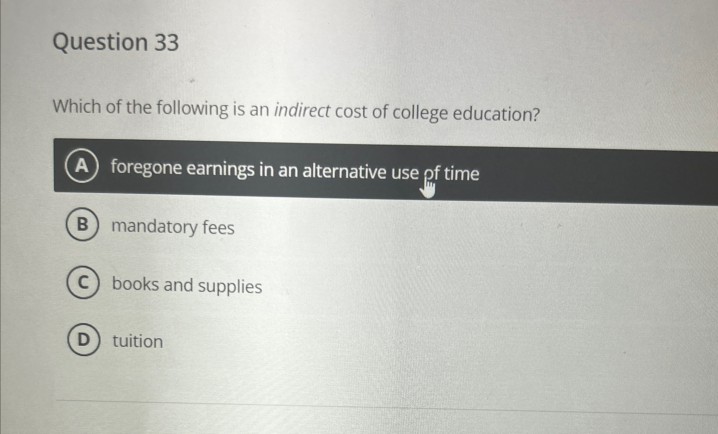 Question 33Which of the following is an indirect cost | Chegg.com