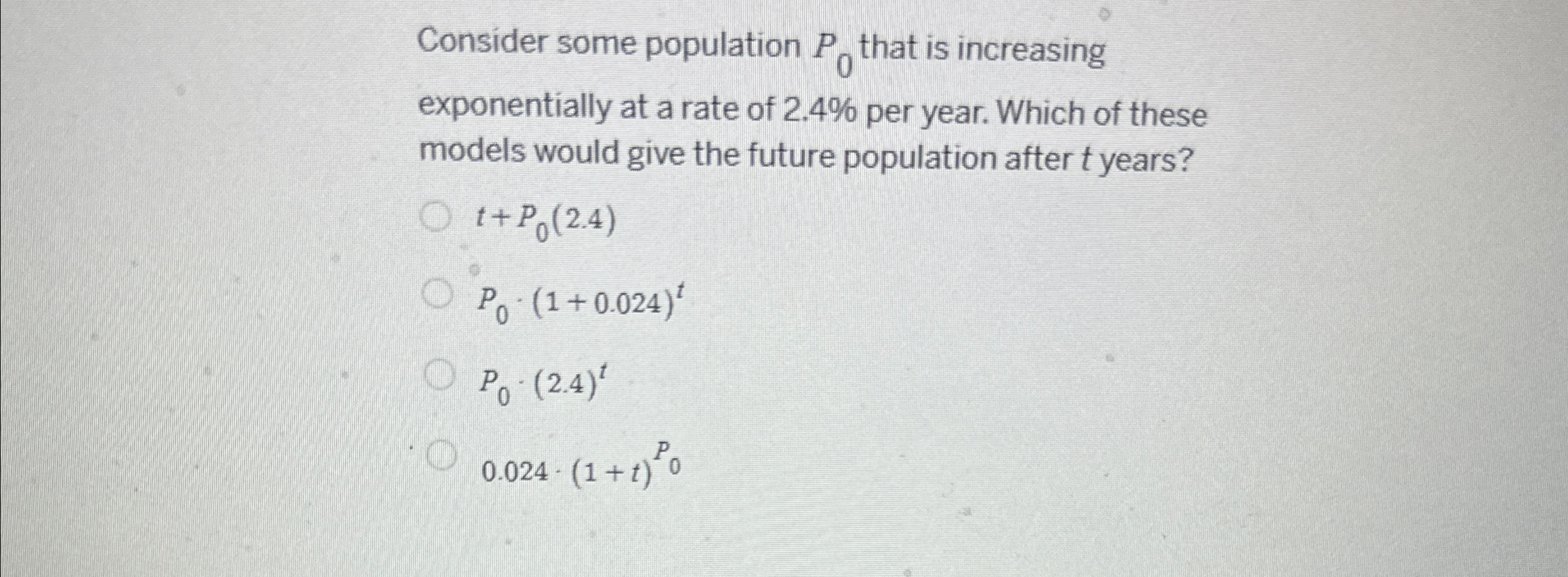 Solved Consider some population P0 ﻿that is increasing | Chegg.com