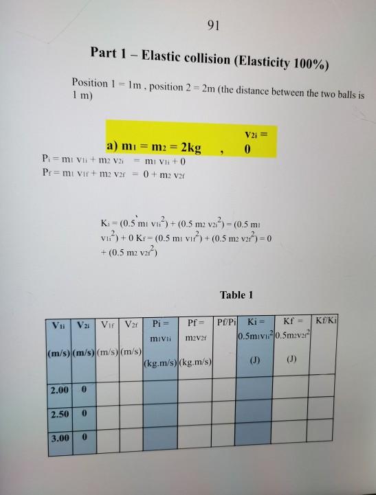 Solved 91 Part 1 - Elastic collision (Elasticity 100%) | Chegg.com