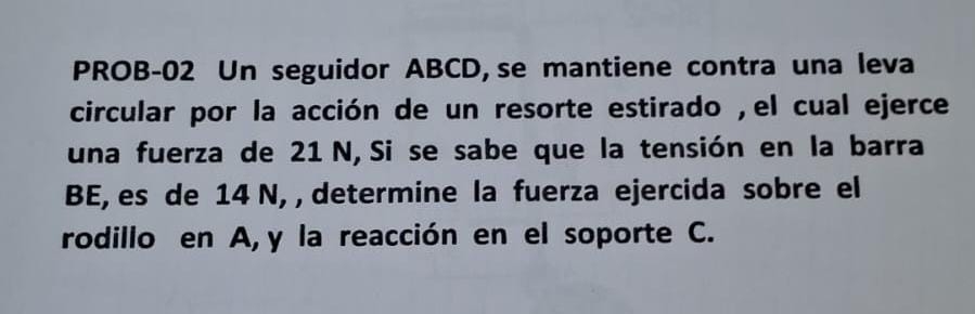 Solved PROB-02 ﻿Un seguidor ABCD, se mantiene contra una | Chegg.com