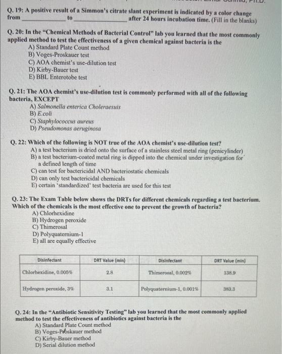 Solved Q. 19: A positive result of a Simmon's citrate slant | Chegg.com