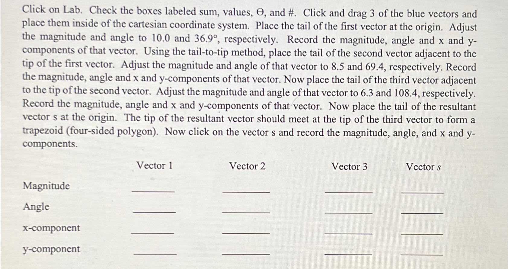 Solved Click on Lab. Check the boxes labeled sum, values, Θ, | Chegg.com