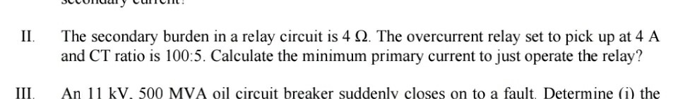Solved II. The secondary burden in a relay circuit is 4 12. | Chegg.com