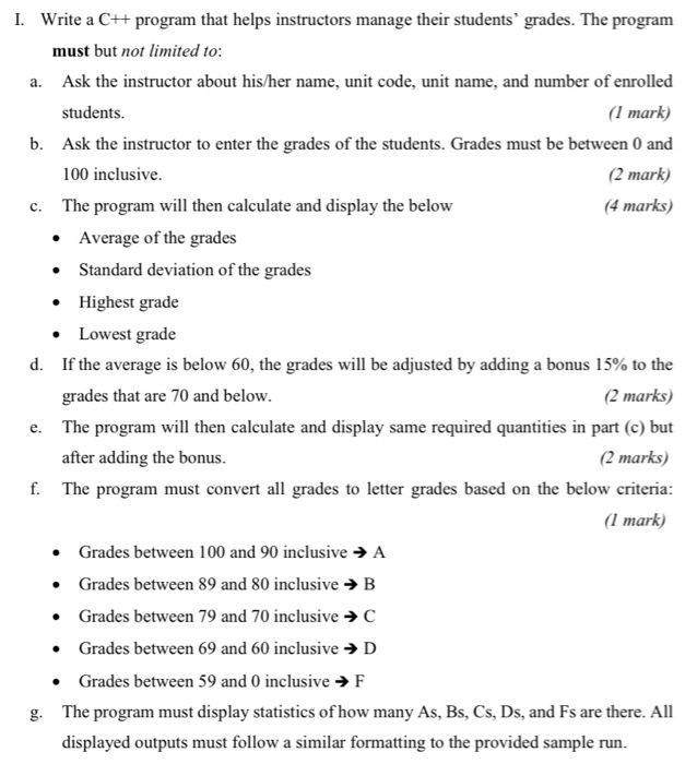 Solved a. 1. Write a C++ program that helps instructors | Chegg.com