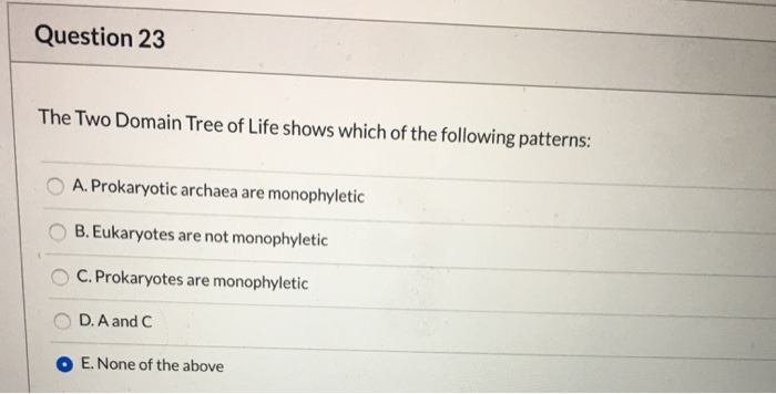 Solved Question 23 The Two Domain Tree of Life shows which | Chegg.com