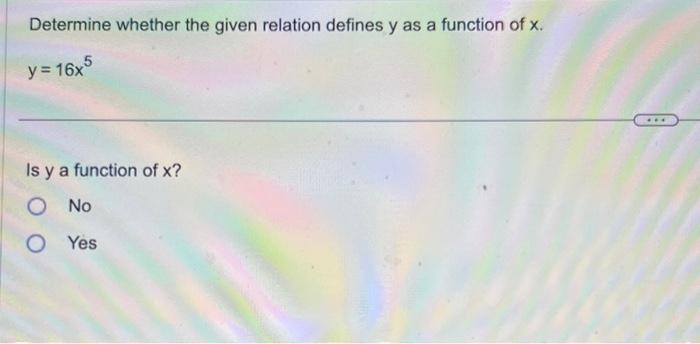 Solved Determine whether the given relation defines y as a | Chegg.com