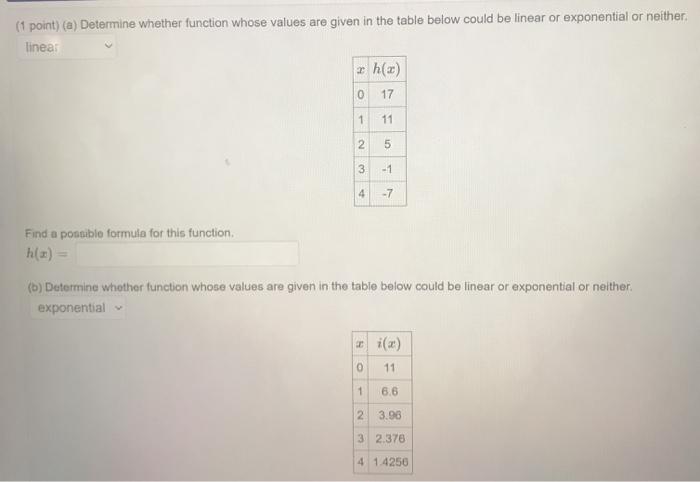 Solved (1 point) (a) Determine whether function whose values | Chegg.com