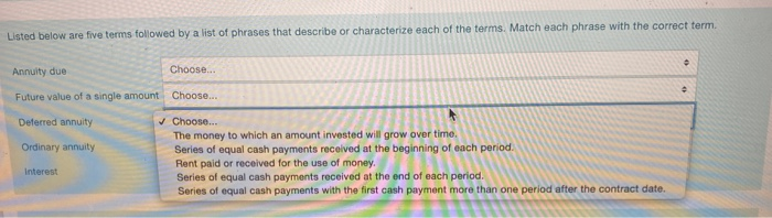 Solved Listed below are five terms followed by a list of | Chegg.com