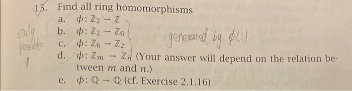 Solved 15. Find all ring homomorphisms a. ϕ:Z2→Z b. ϕ:Z2→Z6 | Chegg.com
