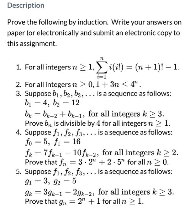 Solved Description Prove the following by induction. Write | Chegg.com