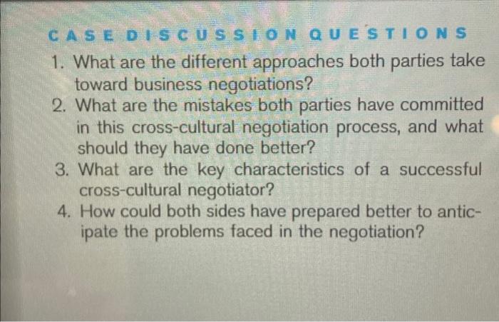 Solved from the case study titled: cross-cultural | Chegg.com