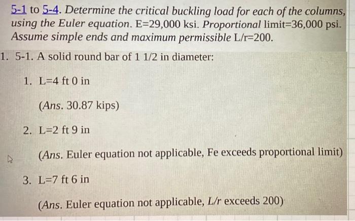 Solved 5-1 to 5-4. Determine the critical buckling load for | Chegg.com