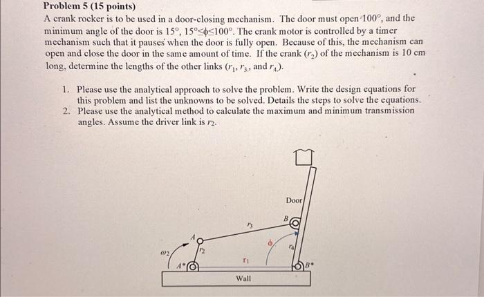 Solved Problem 5 (15 points) A crank rocker is to be used in | Chegg.com