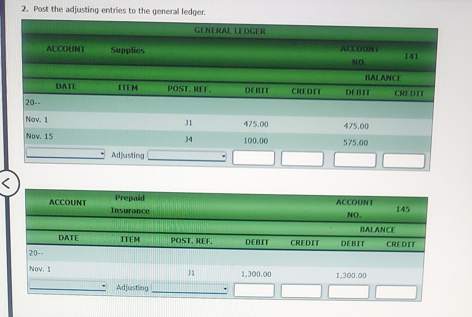 Journalize and Post Adjusting Entries from the Work | Chegg.com