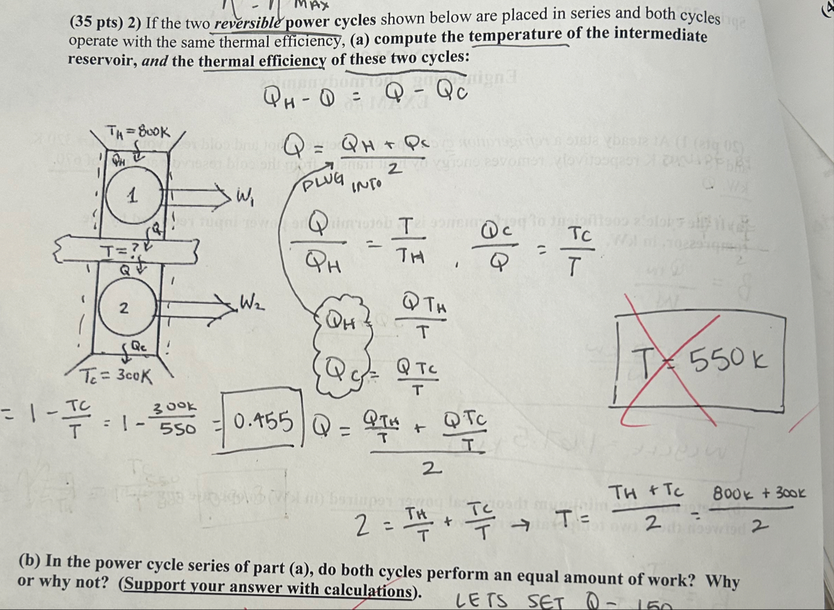 Solved (35 ﻿pts) 2) ﻿If the two reversible power cycles | Chegg.com