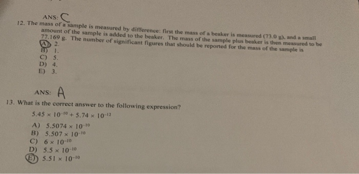 Solved ANS: 12. The mass of a sample is measured by | Chegg.com