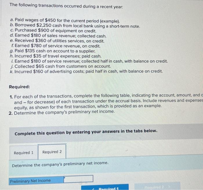 Solved Required: 1. For each of the transactions, complete | Chegg.com