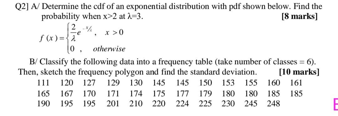 Solved e Q2] A/Determine the cdf of an exponential | Chegg.com