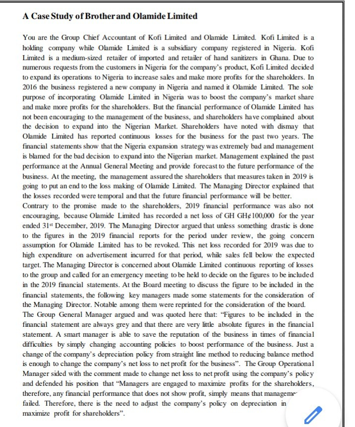 Solved A Case Study of Brother and Olamide Limited You are | Chegg.com