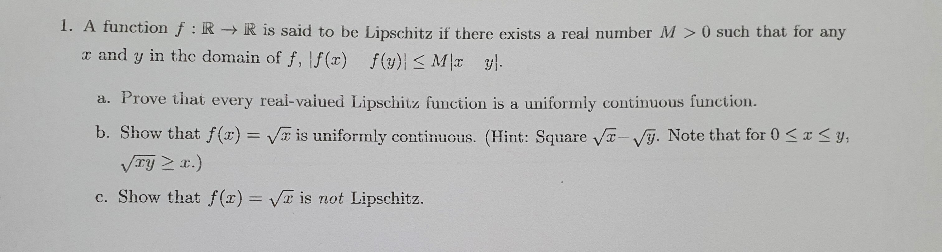 A function f:R→R ﻿is said to be Lipschitz if there | Chegg.com