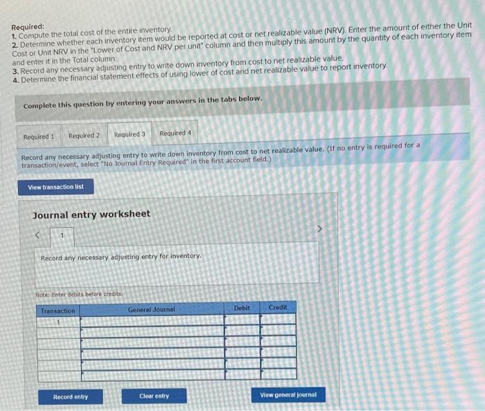 Solved Problem 6-4A (Algo) Report inventory using lower of | Chegg.com