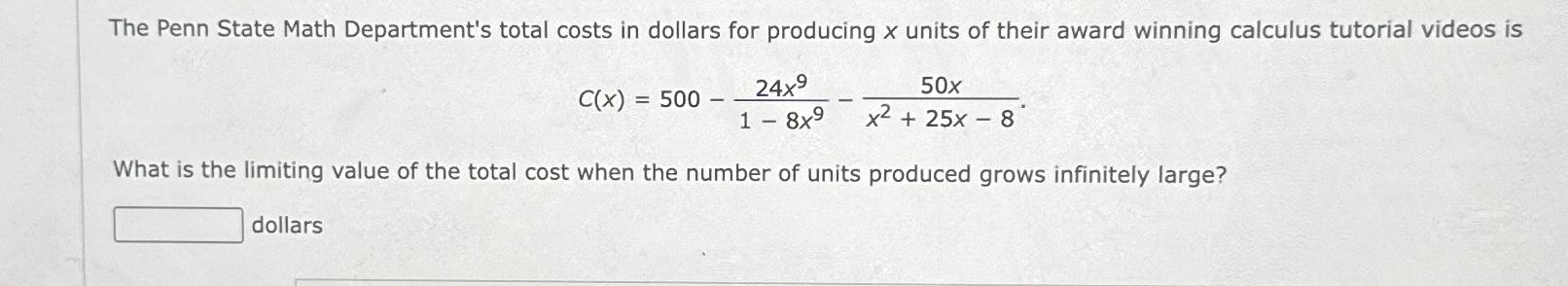 Solved The Penn State Math Department's total costs in | Chegg.com