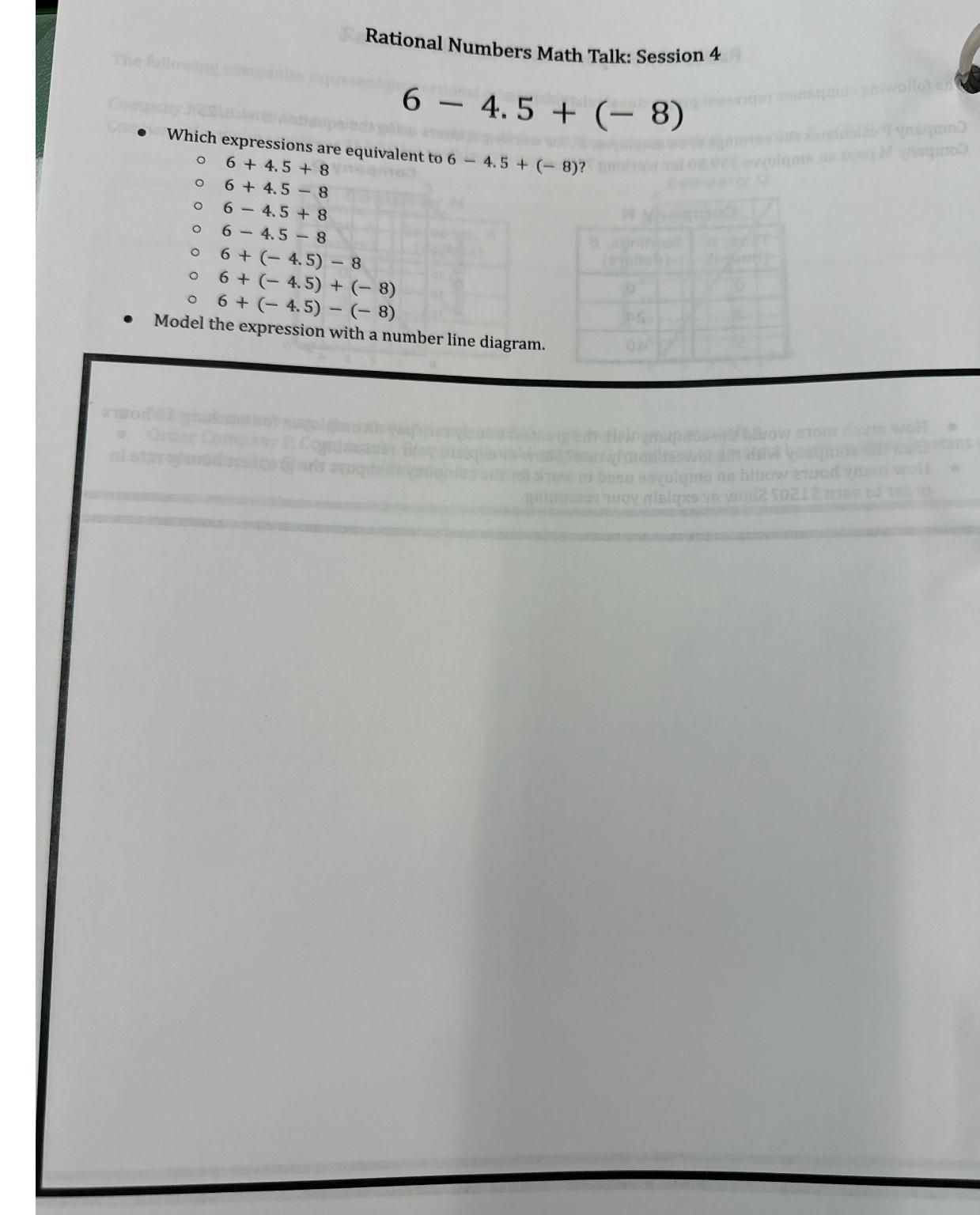 Solved Rational Numbers Math Talk: Session 46-4.5+(-8)Which | Chegg.com