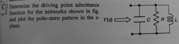 Solved E. ﻿Determine the driving point admittance function | Chegg.com