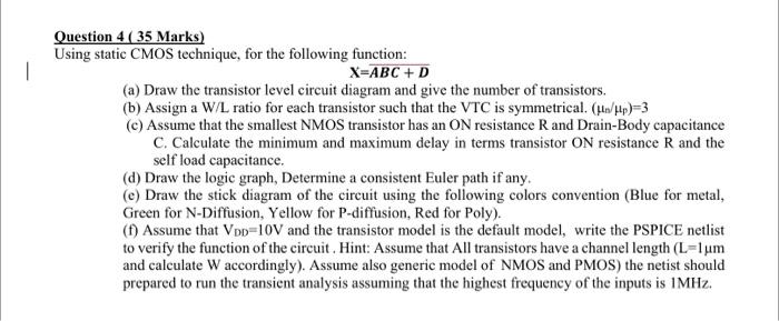 Solved Question 4 ( 35 Marks) Using static CMOS technique, | Chegg.com