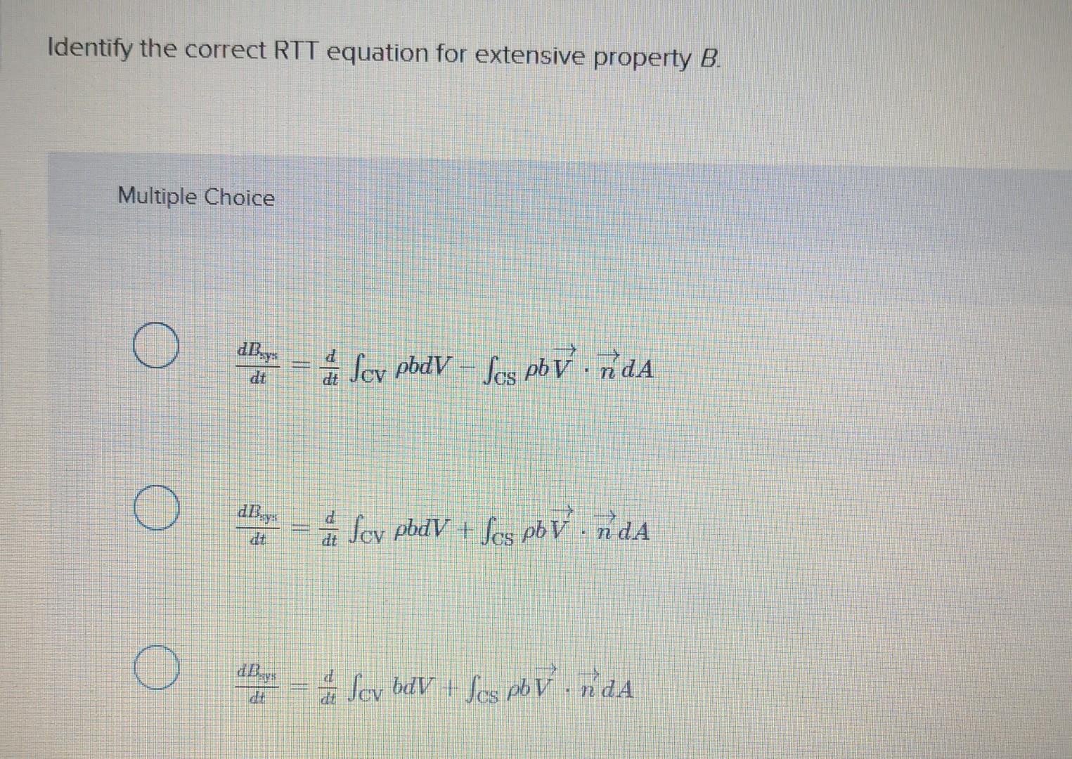 Solved Identify the correct RTT equation for extensive | Chegg.com