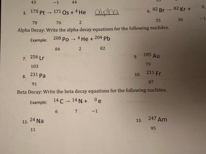 Solved Alpha Decay: Write the alpha decay equations for the | Chegg.com