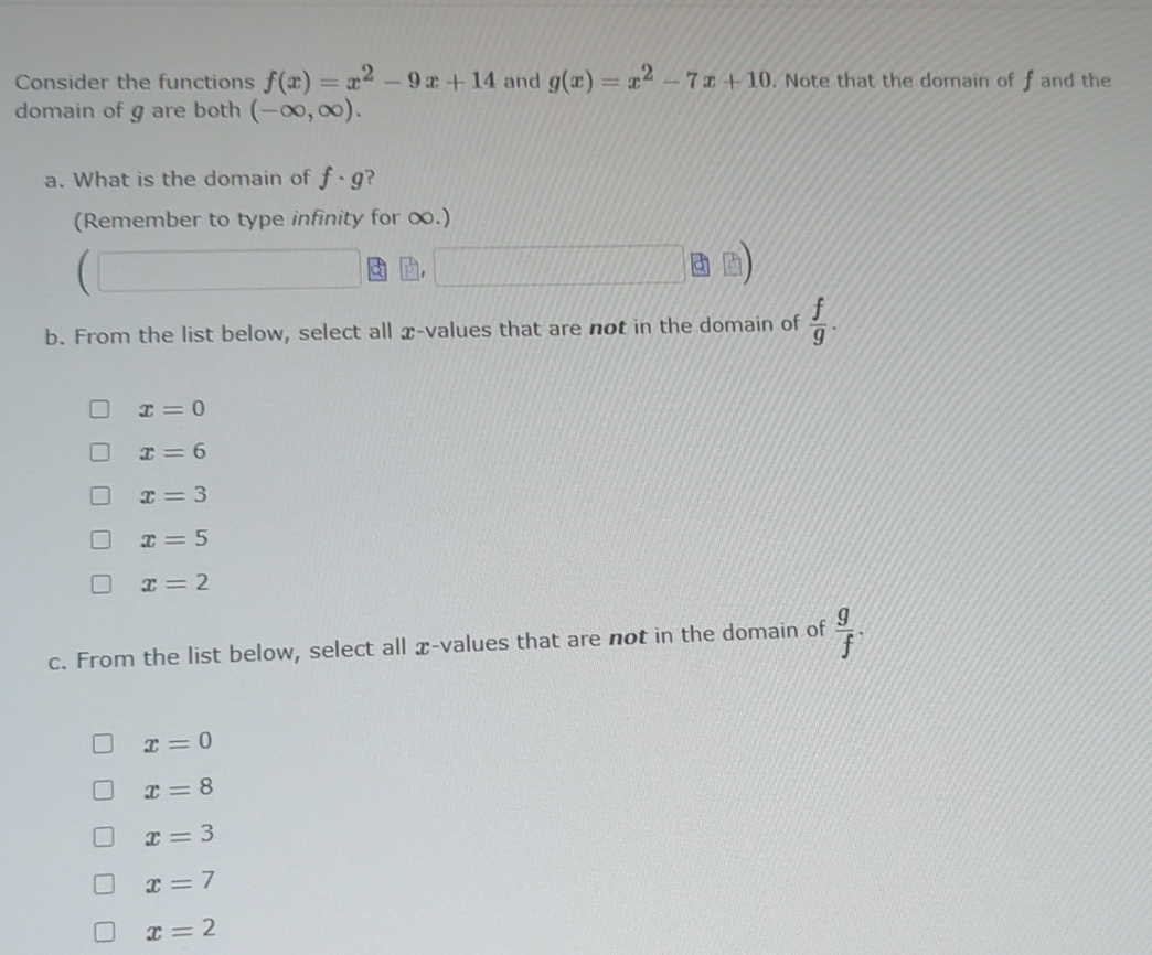 Solved Consider the functions f(x)=x2-9x+14 ﻿and | Chegg.com