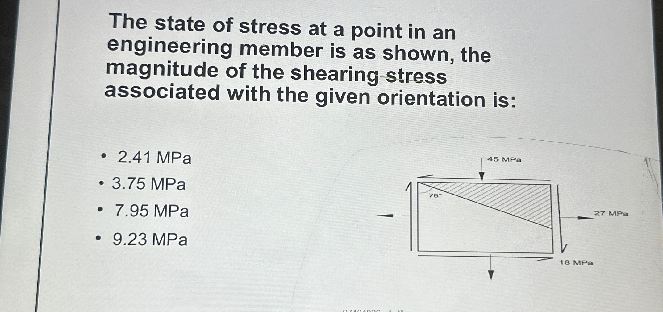 Solved The state of stress at a point in an engineering | Chegg.com
