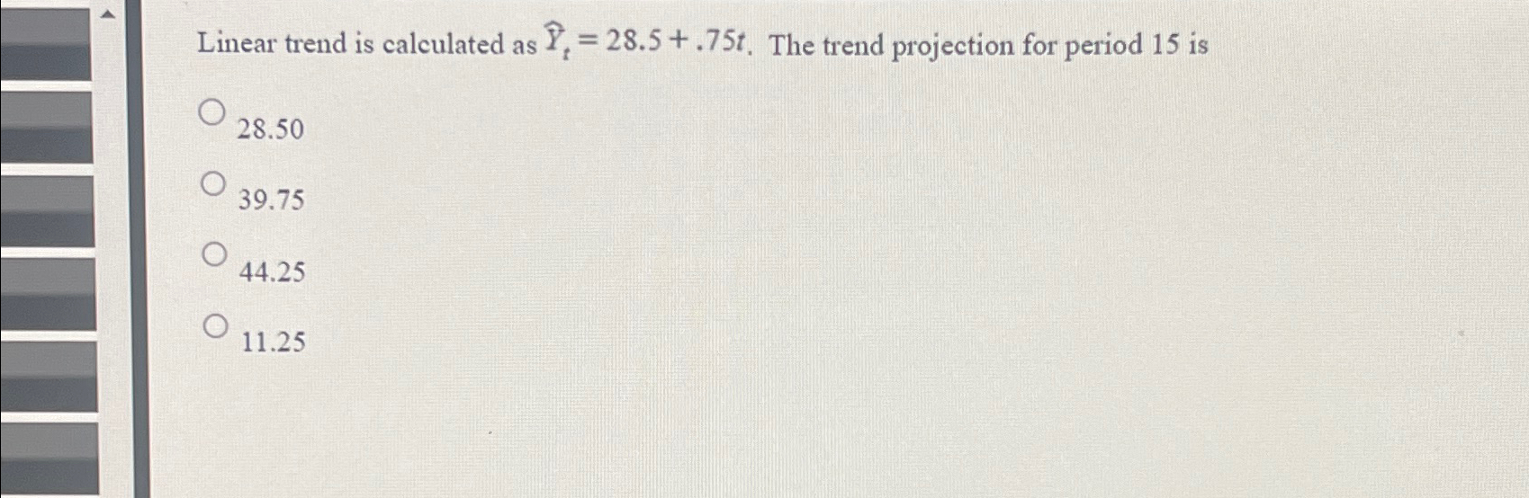Solved Linear trend is calculated as widehat(Y)t=28.5+.75t. | Chegg.com