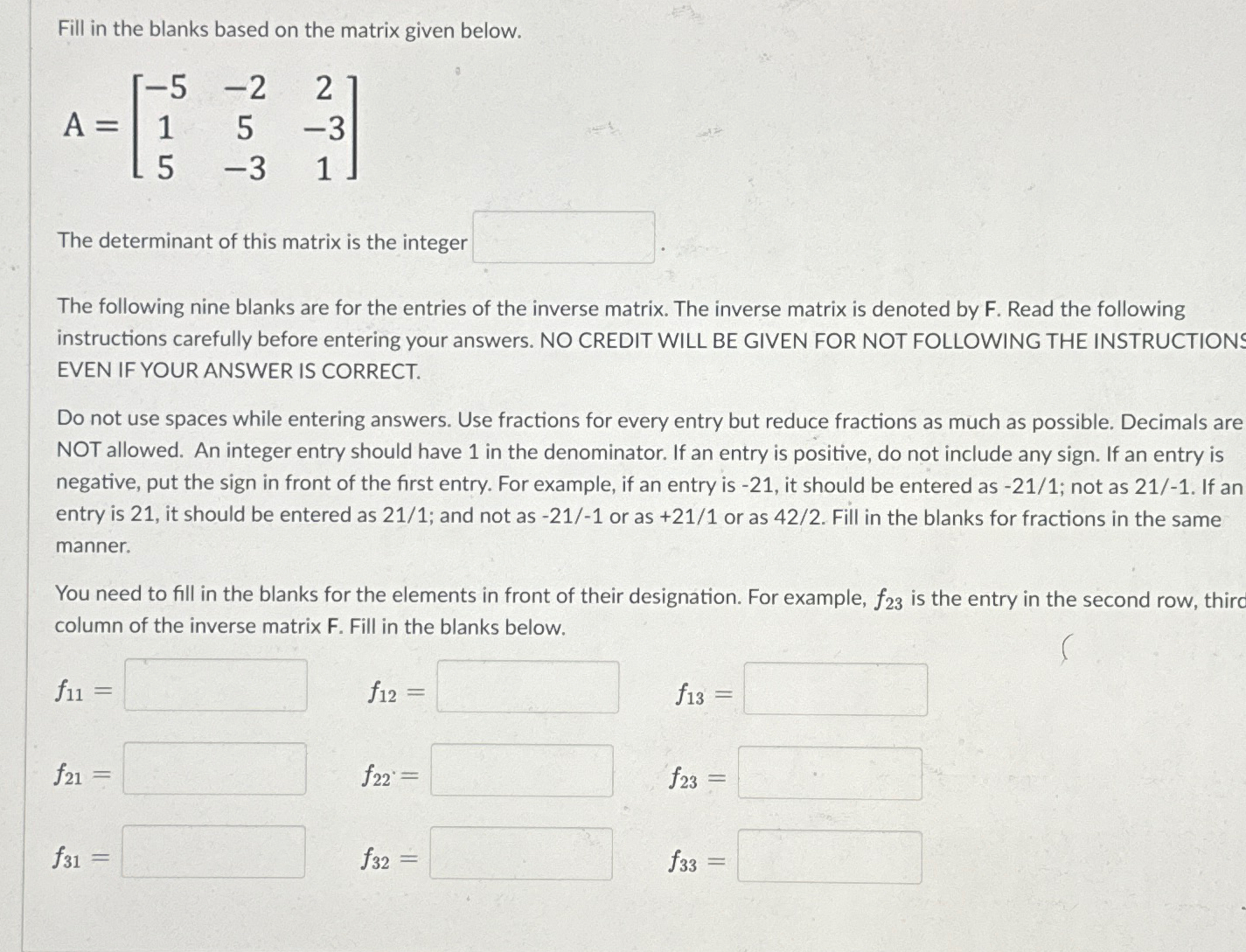 Solved Fill in the blanks based on the matrix given | Chegg.com