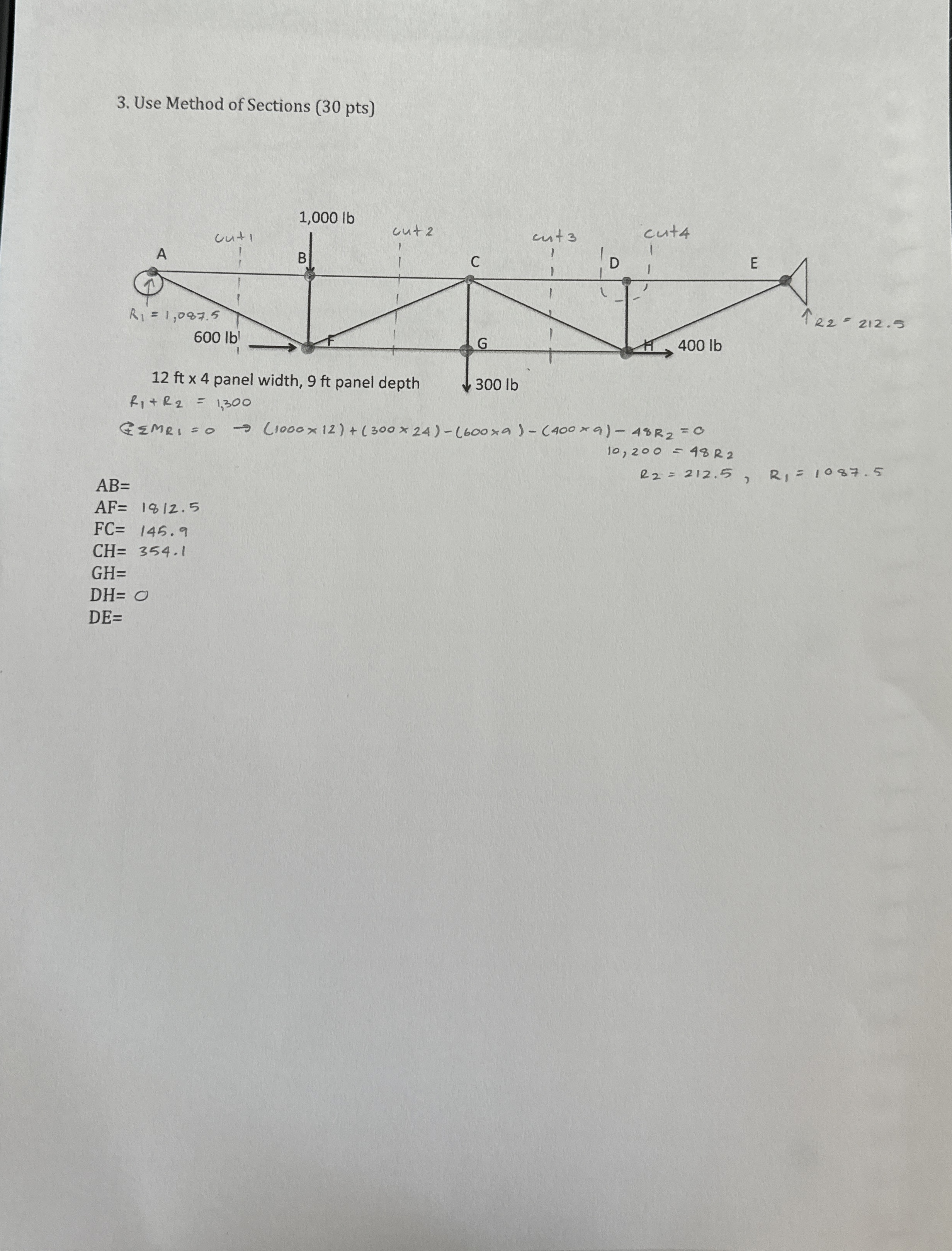 Solved Use Method of Sections ( 30 | Chegg.com Solved Use Method of Sections ( 30 | Chegg.com