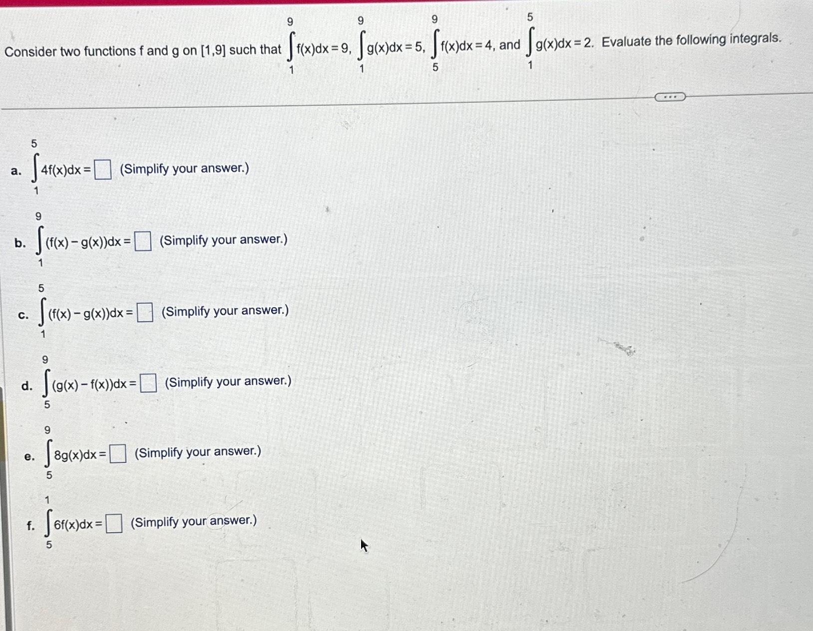 Solved Consider two functions f ﻿and g ﻿on 1,9 ﻿such that | Chegg.com