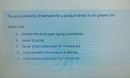 Solved The price elasticity of demand for a product tends to | Chegg.com