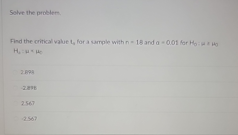 Solved Solve the problem.Find the critical value ta ﻿for a | Chegg.com