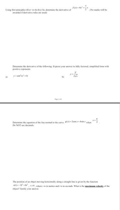 Solved awarded if derivative rules are uecal Detcrmine the | Chegg.com
