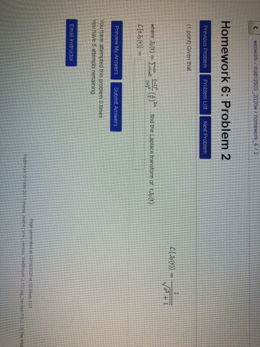 Solved webwork / math3503_2020w/ homework_6/2 Homework 6: | Chegg.com