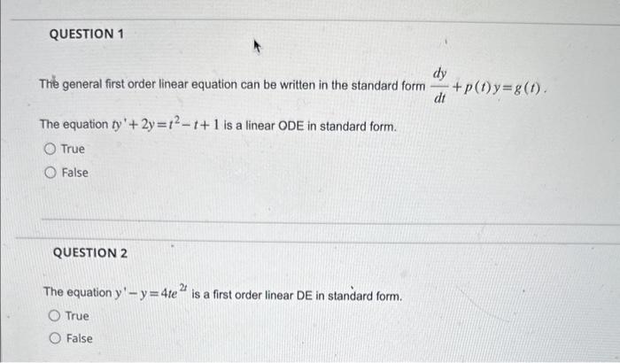 Solved The general first order linear equation can be | Chegg.com
