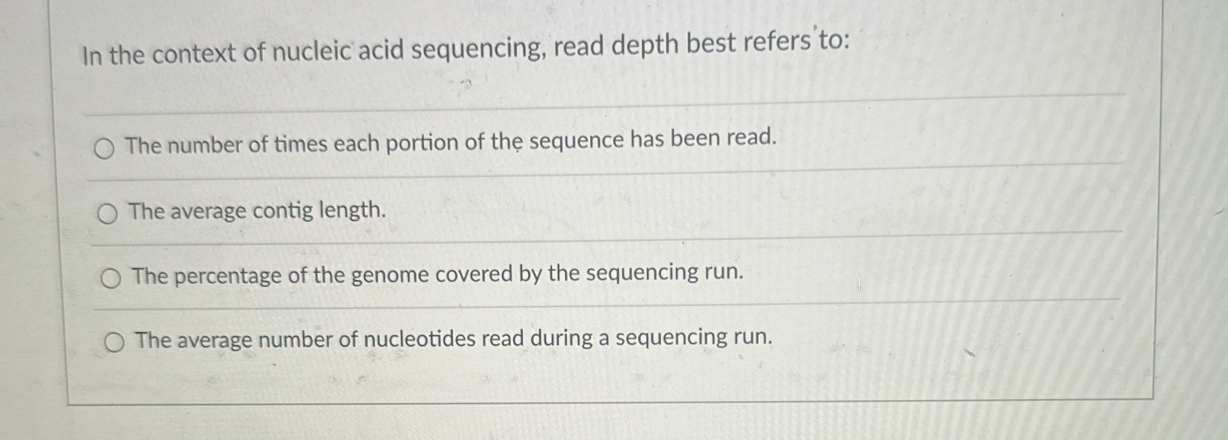 Solved In the context of nucleic acid sequencing, read depth | Chegg.com
