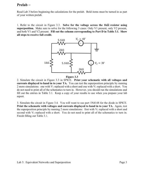 Solved Prelab - Read Lab 3 before beginning the calculations | Chegg.com