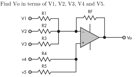 Solved Find V0 ﻿in terms of V1,V2,V3,V4 ﻿and V5. | Chegg.com