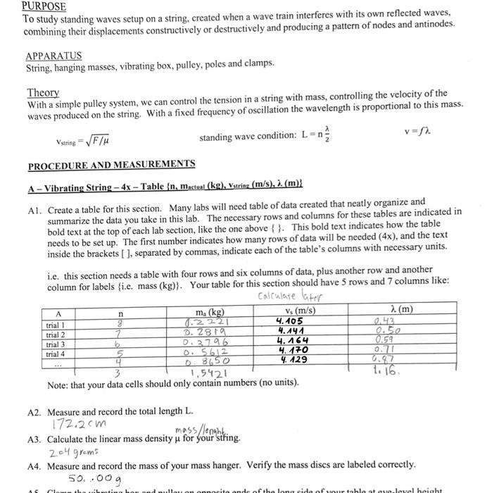 Solved PURPOSE To study standing waves setup on a string, | Chegg.com