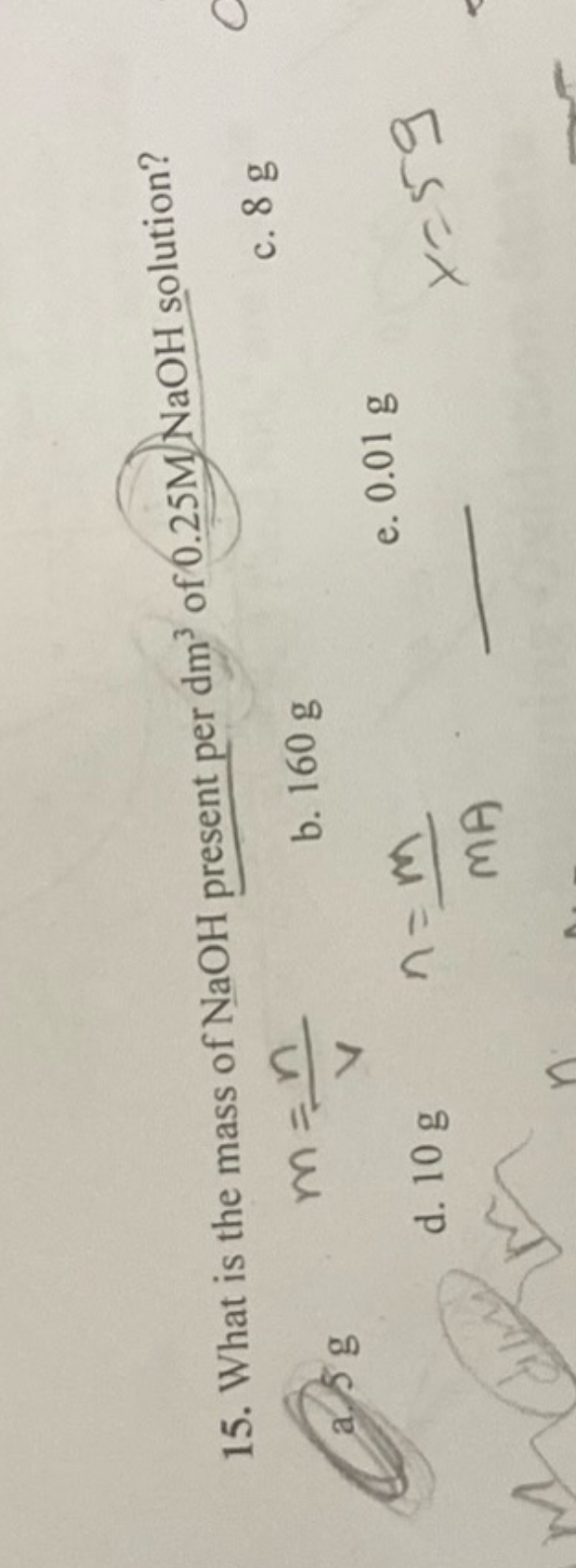 Solved What is the mass of NaOH present per dm3 ﻿of 0.25M | Chegg.com