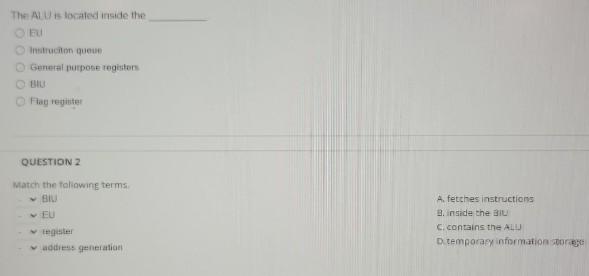 Solved The ALU is located inside the O EU Instruciton queue | Chegg.com