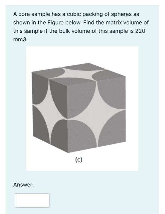 Solved A core sample has a cubic packing of spheres as shown | Chegg.com