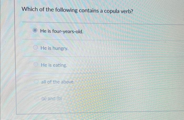 Which of the following contains a copula verb? He is | Chegg.com